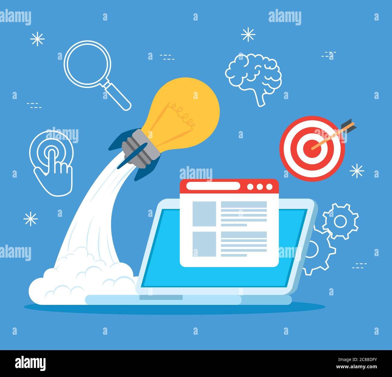 business start up concept, banner, business object startup process ...