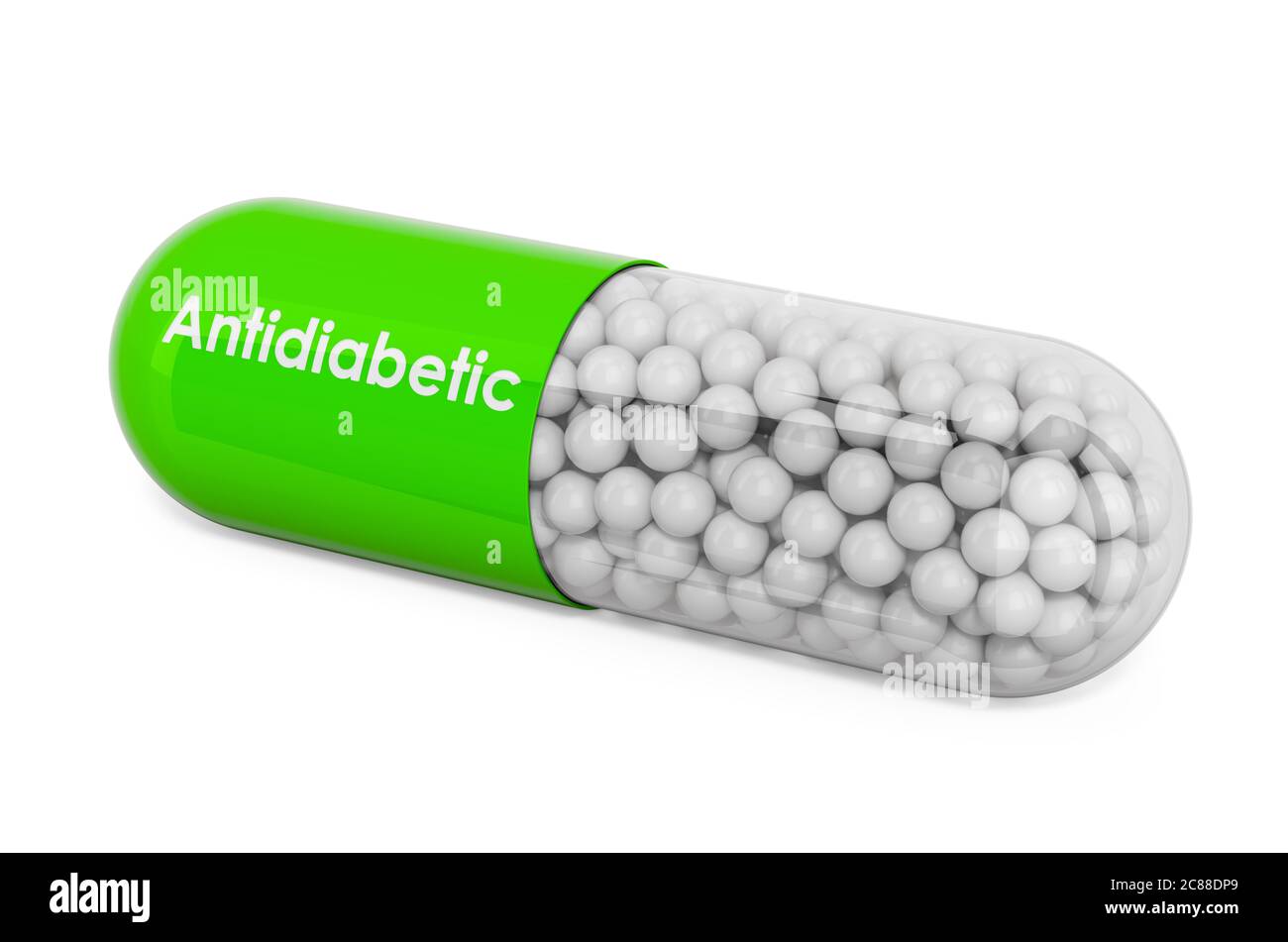 Antidiabetic Drug, capsule with antidiabetic. 3D rendering isolated on ...