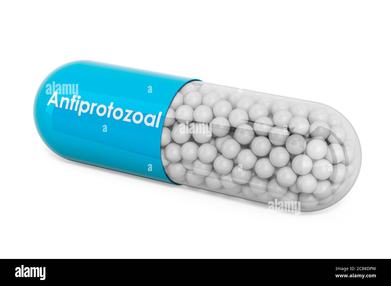 Antiprotozoal Drug, capsule with antiprotozoal. 3D rendering isolated ...