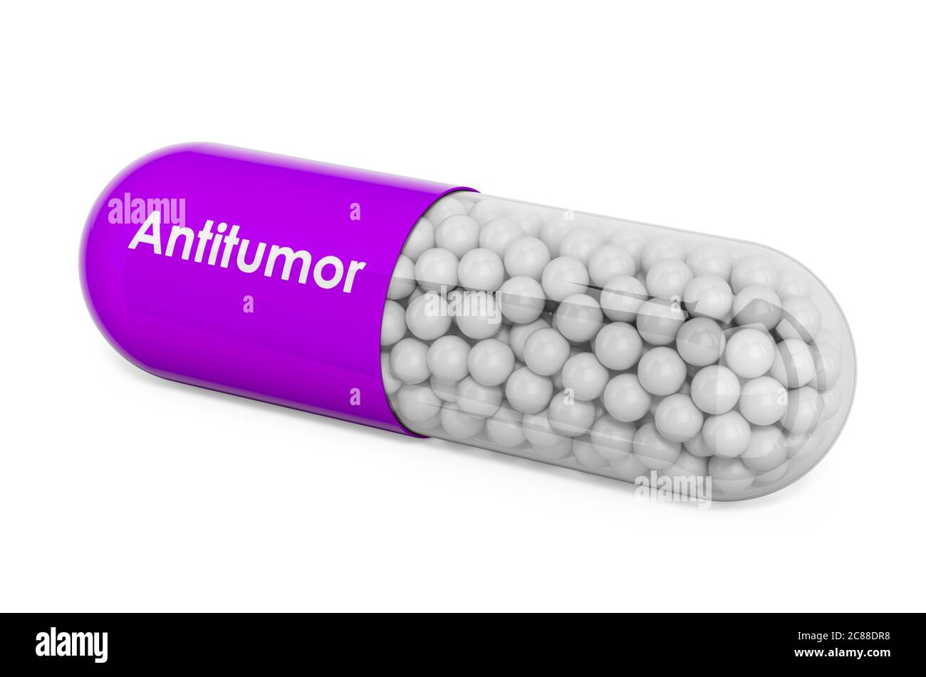 Antitumor Drug, capsule with antitumor. 3D rendering isolated on white ...