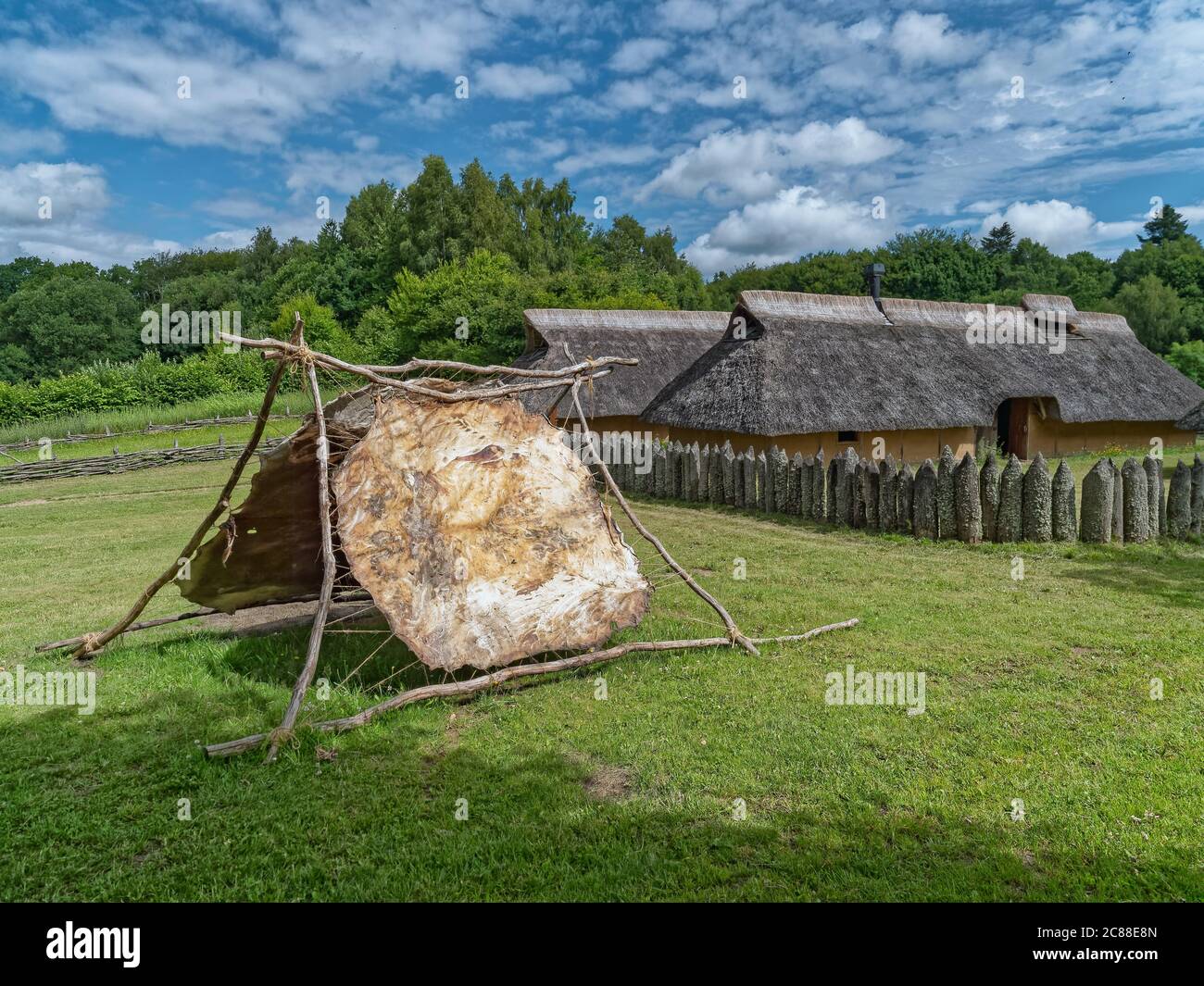 Iron age settlement living museum near Vingsted Vejle, Denmark Stock ...