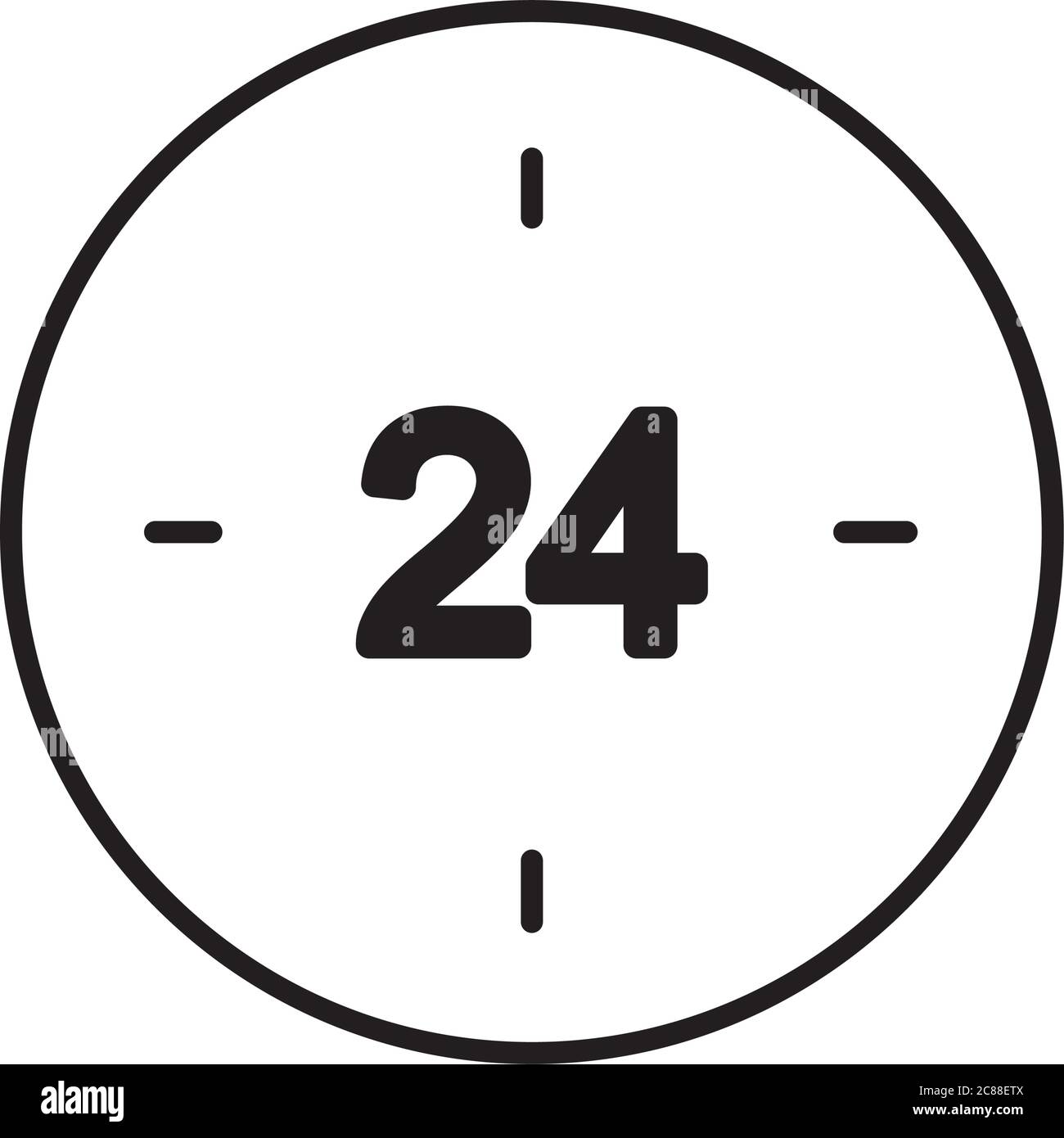 24 hours clock icon over white background, line style, vector ...