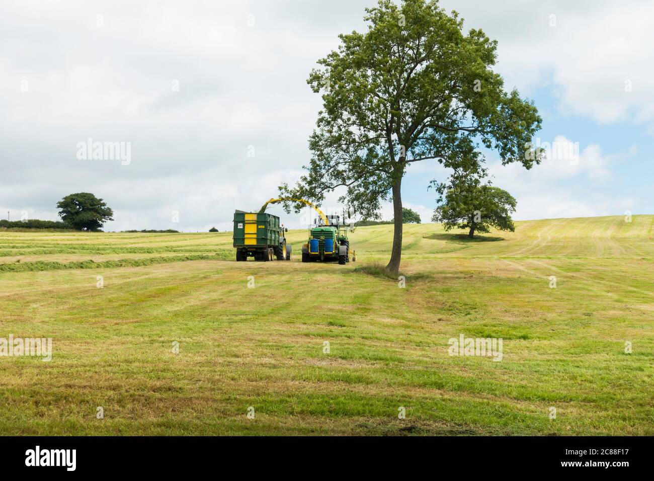 Farmer collecting grass for Silage, Somerset, England, UK Stock Photo ...