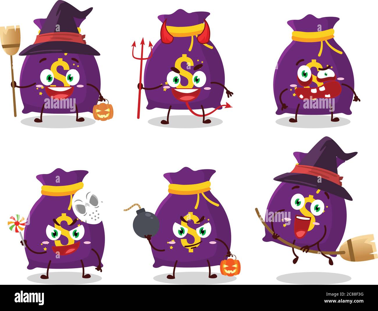 Halloween expression emoticons with cartoon character of magic money ...