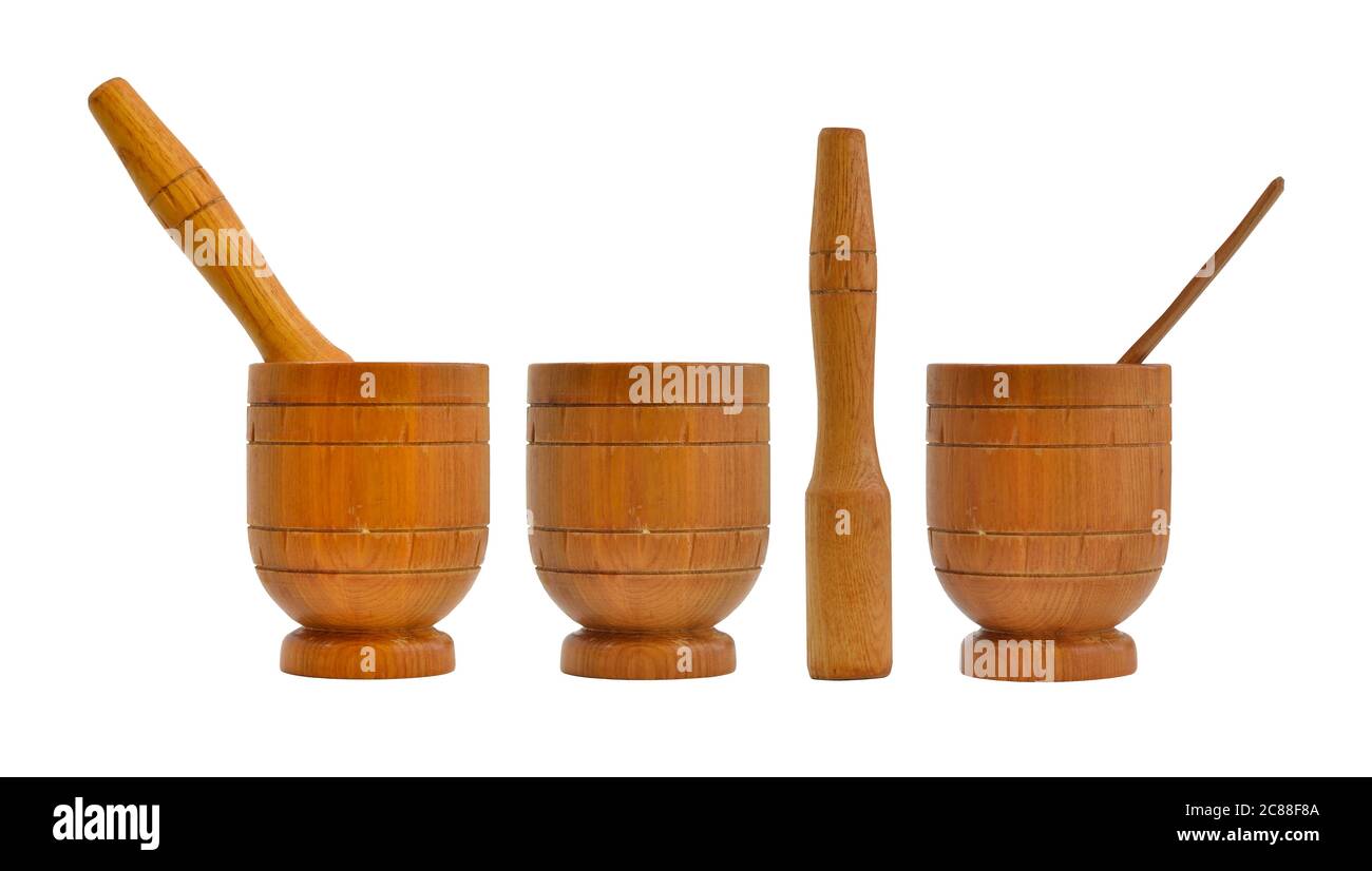 Wooden mortar, kitchenware Stock Photo - Alamy
