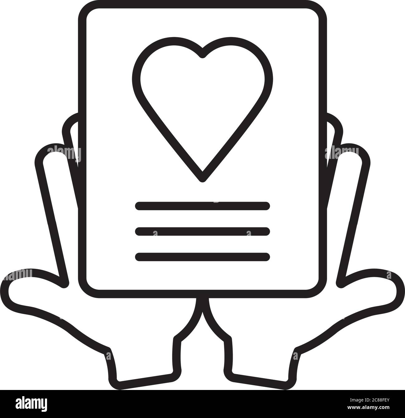 hands with love card icon over white background, line style, vector ...
