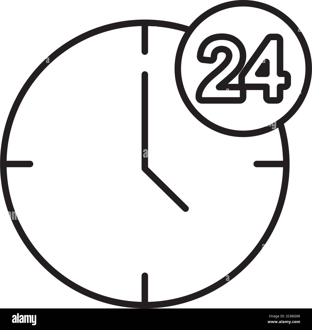 24 hours symbol and clock over white background, line style, vector ...