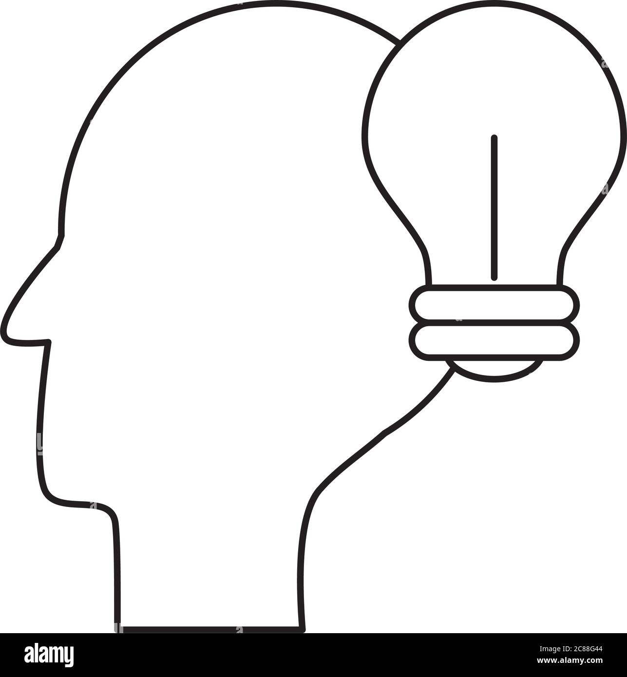 head with bulb light icon over white background, line style, vector ...