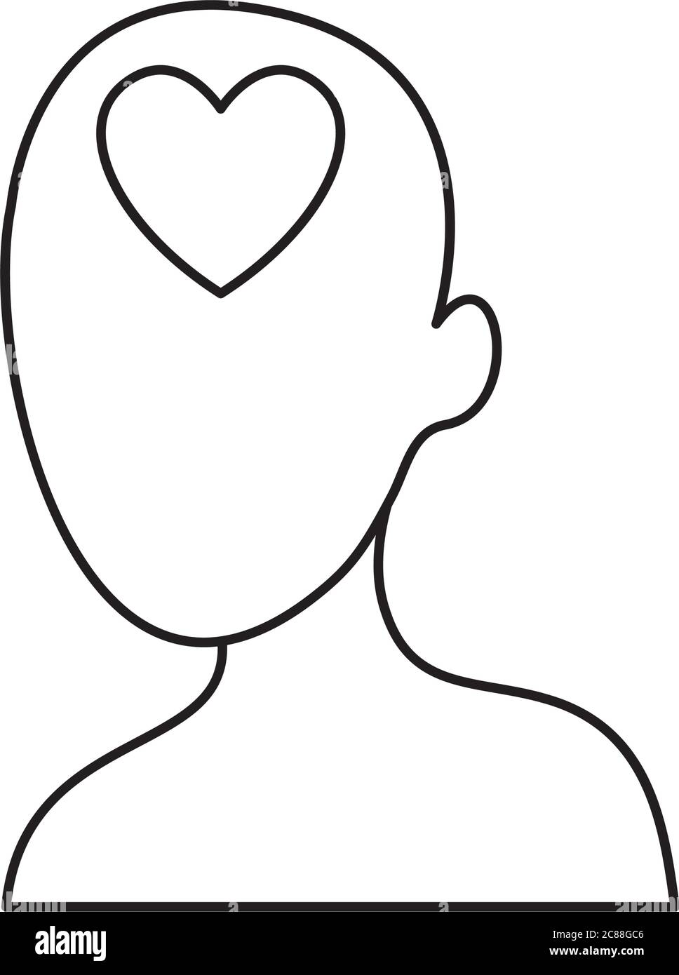 head with heart icon over white background, line style, vector ...