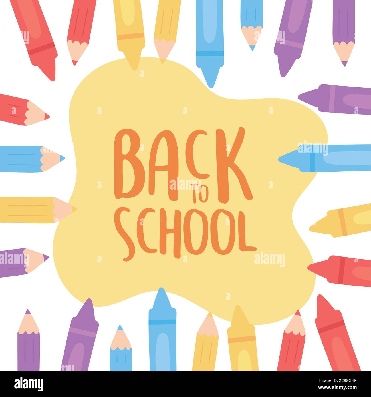 back to school, education cartoon color pencils and crayons background ...