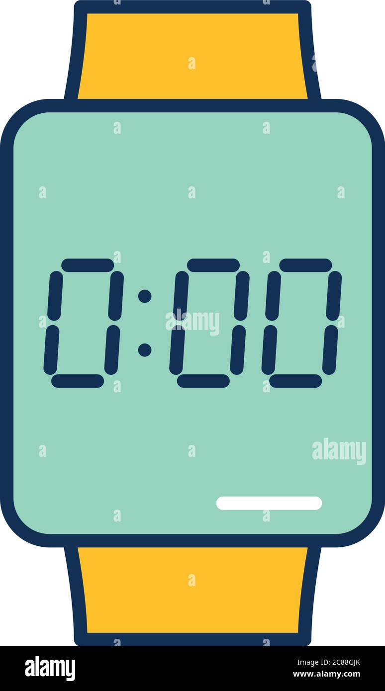 digital watch icon over white background, line fill style, vector ...