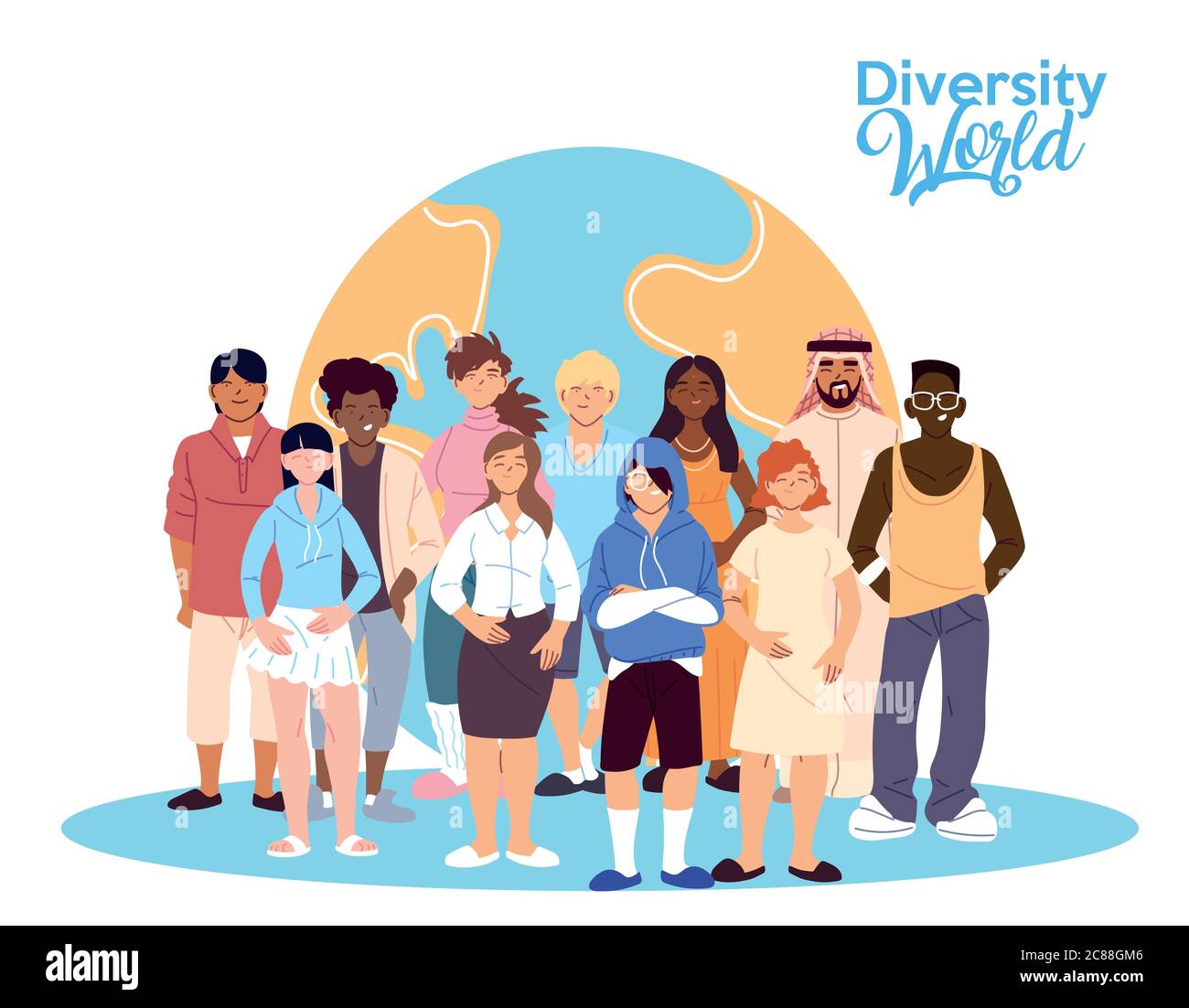 Women and men cartoons in front of world design, Cultural and ...