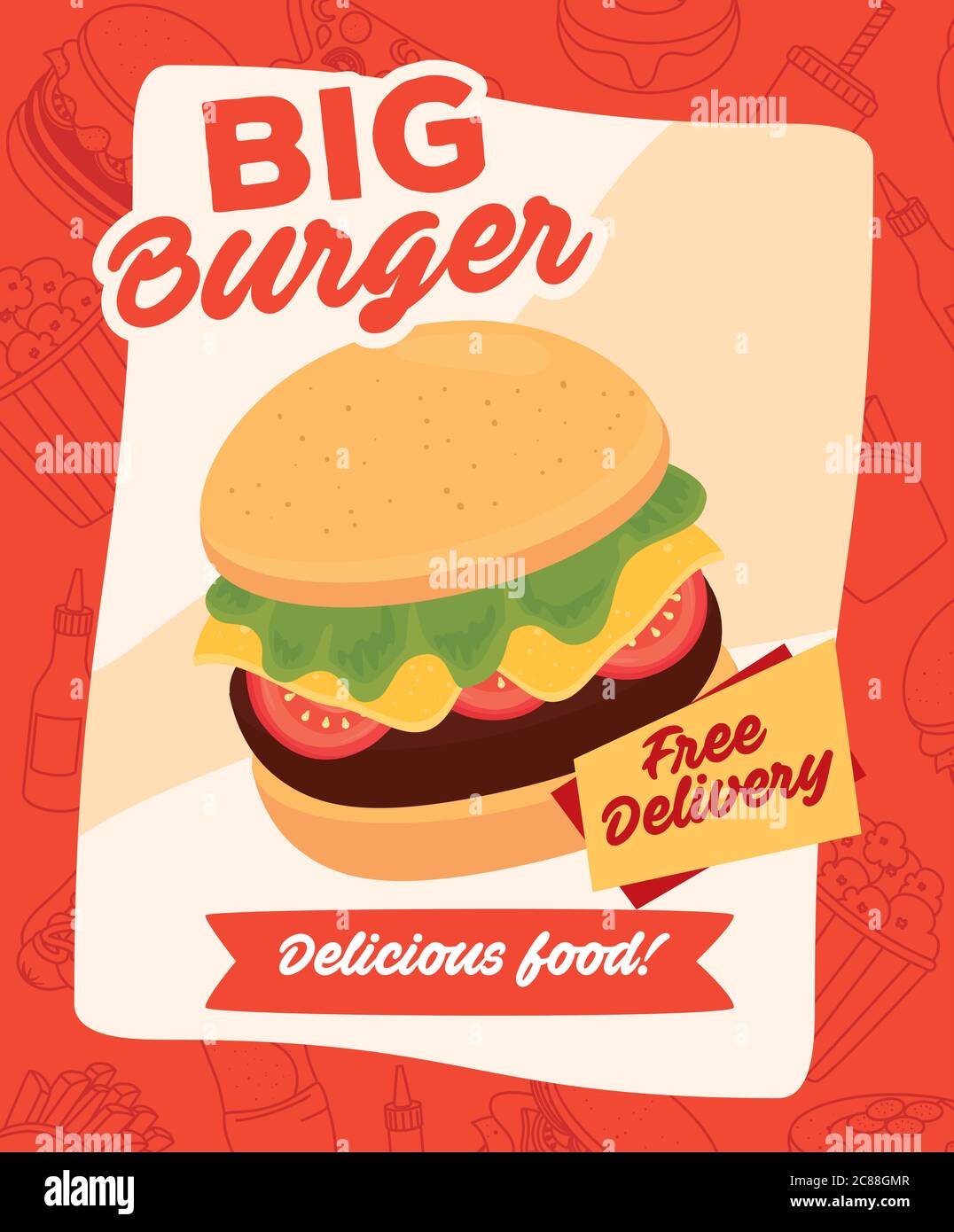 fast food poster, free delivery, with delicious big burger Stock Vector ...