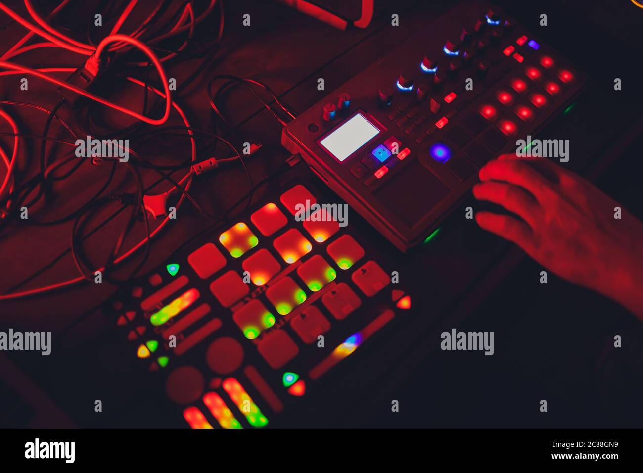 Close up view of professional DJ console Stock Photo - Alamy