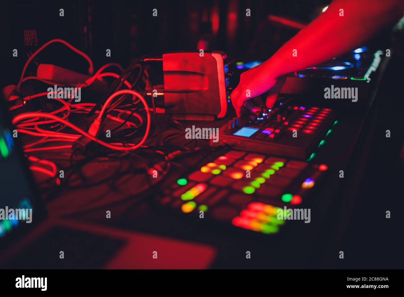Close up view of professional DJ console Stock Photo - Alamy
