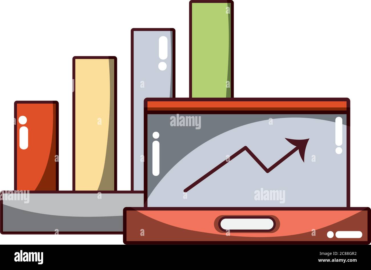 business financial laptop statistics growth arrow icon isolated design ...