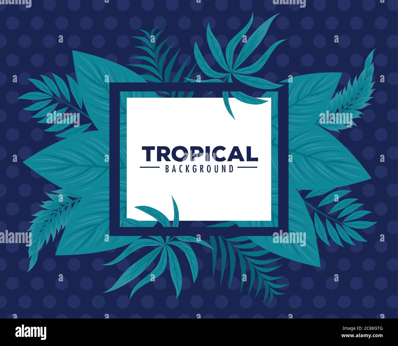 tropical background, square frame with branches and tropical leaves ...