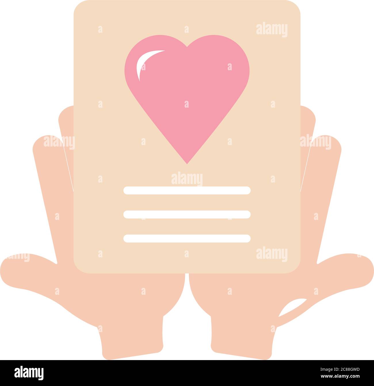 hands with love card icon over white background, flat style, vector ...