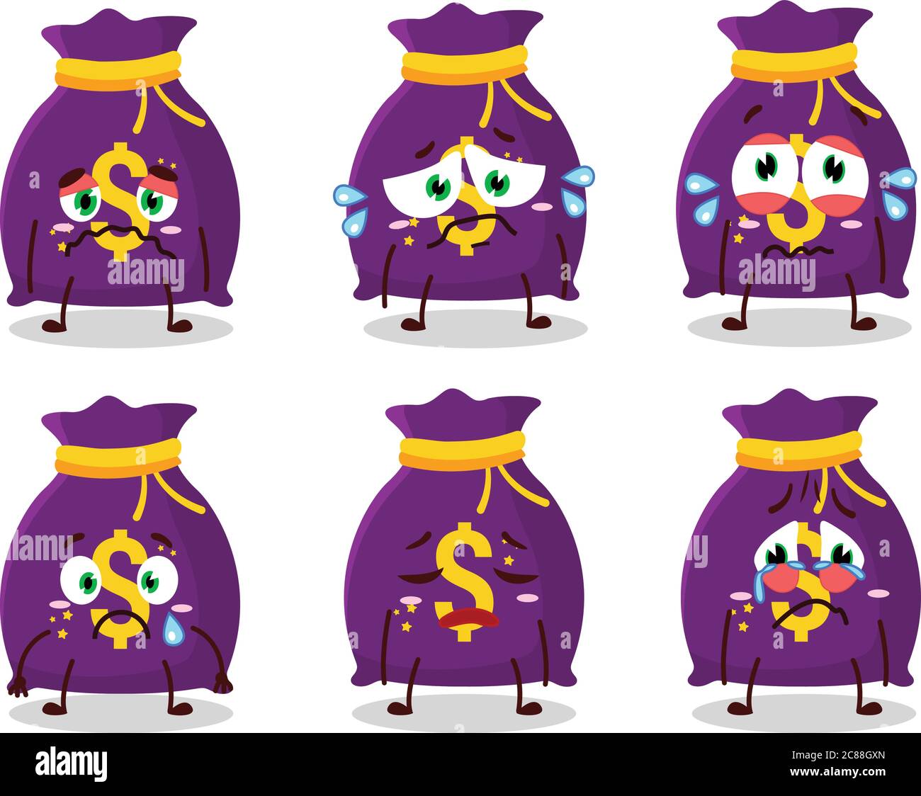 Magic money sack cartoon character with sad expression Stock Vector ...