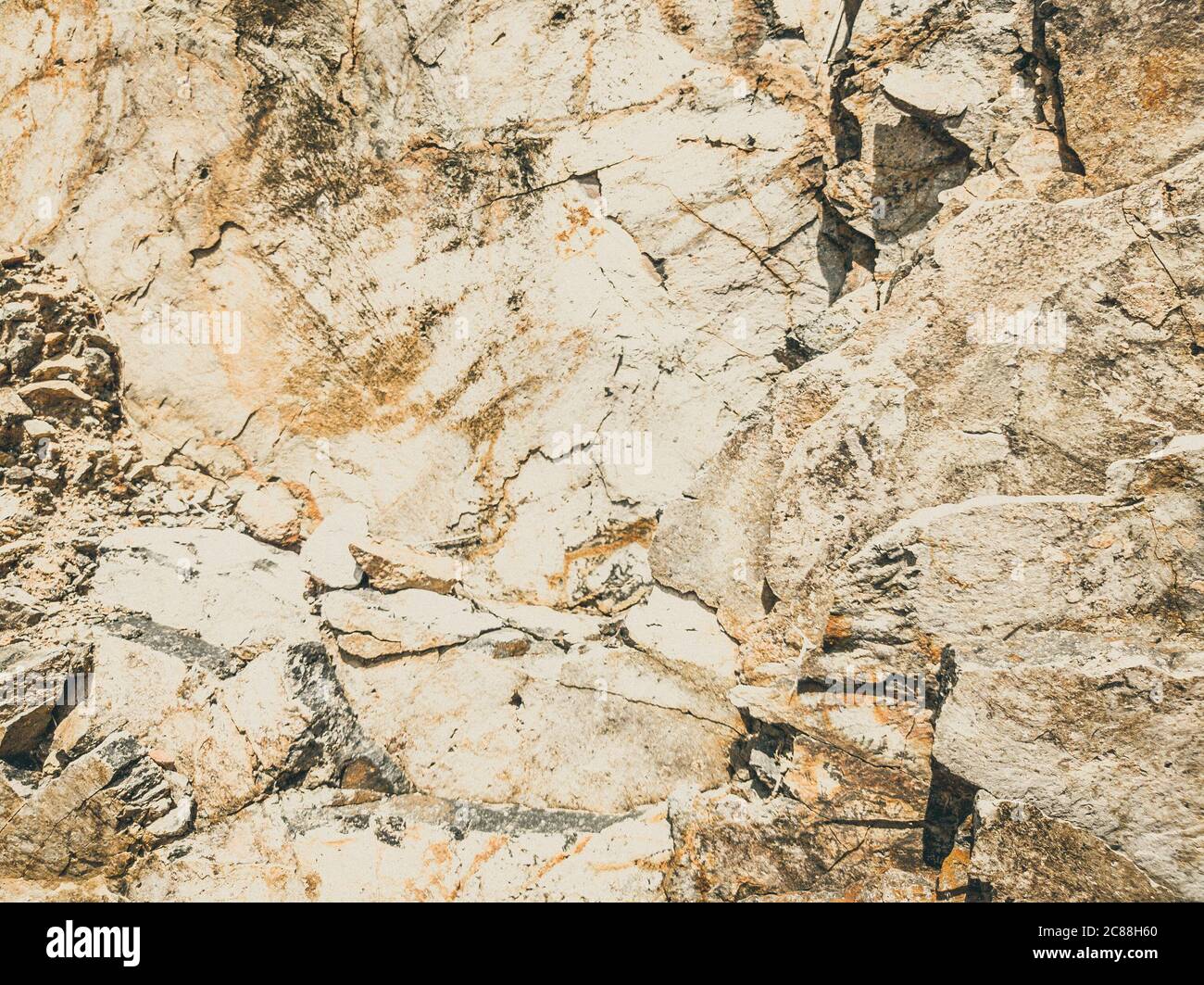 Natural background. Closeup edged shabby cliff cracks. Gray-brown stone ...