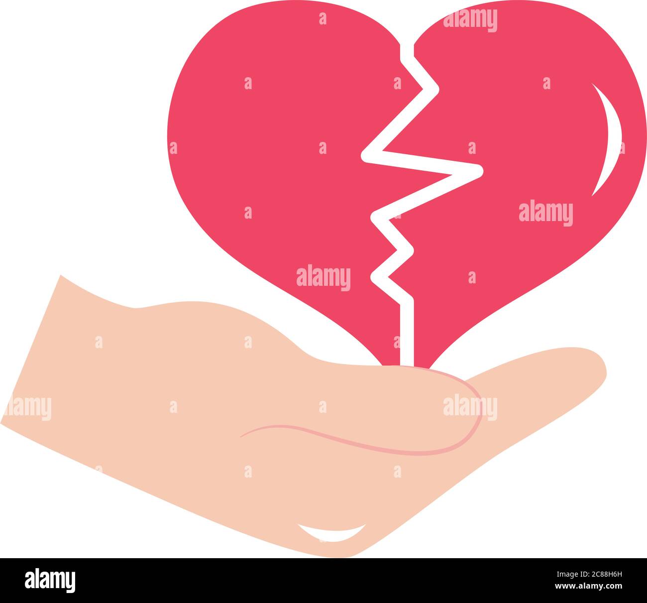 hand holding a broken heart over white background, flat style, vector ...