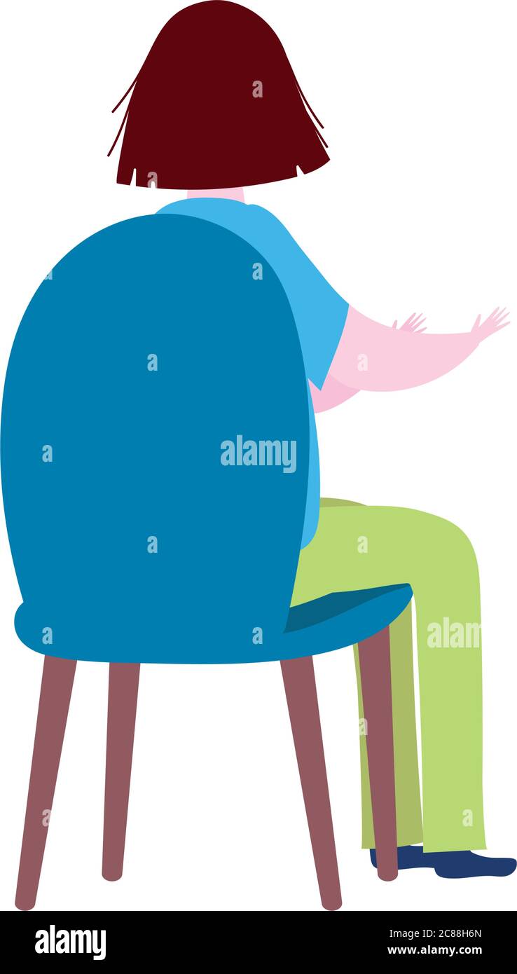back view woman sitting on chair cartoon isolated icon design vector ...