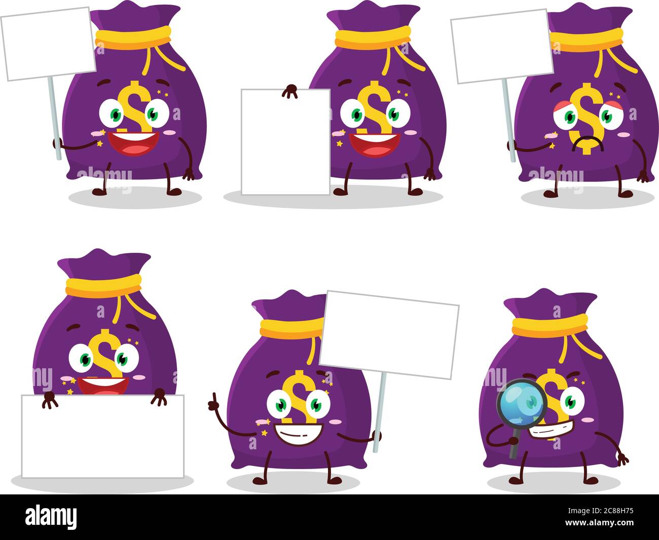 Magic money sack cartoon character bring information board Stock Vector ...