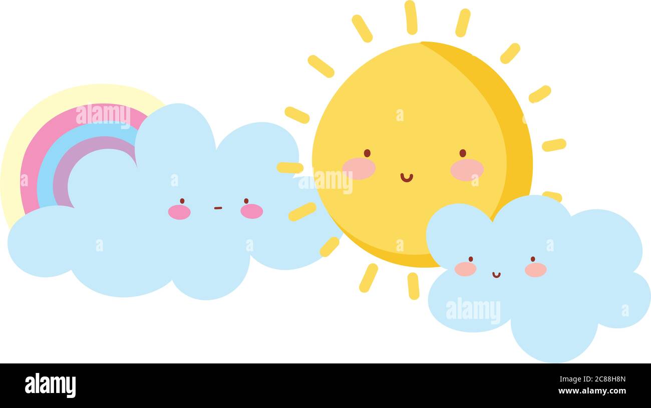 cartoon rainbow clouds and sun isolated icon design vector illustration ...