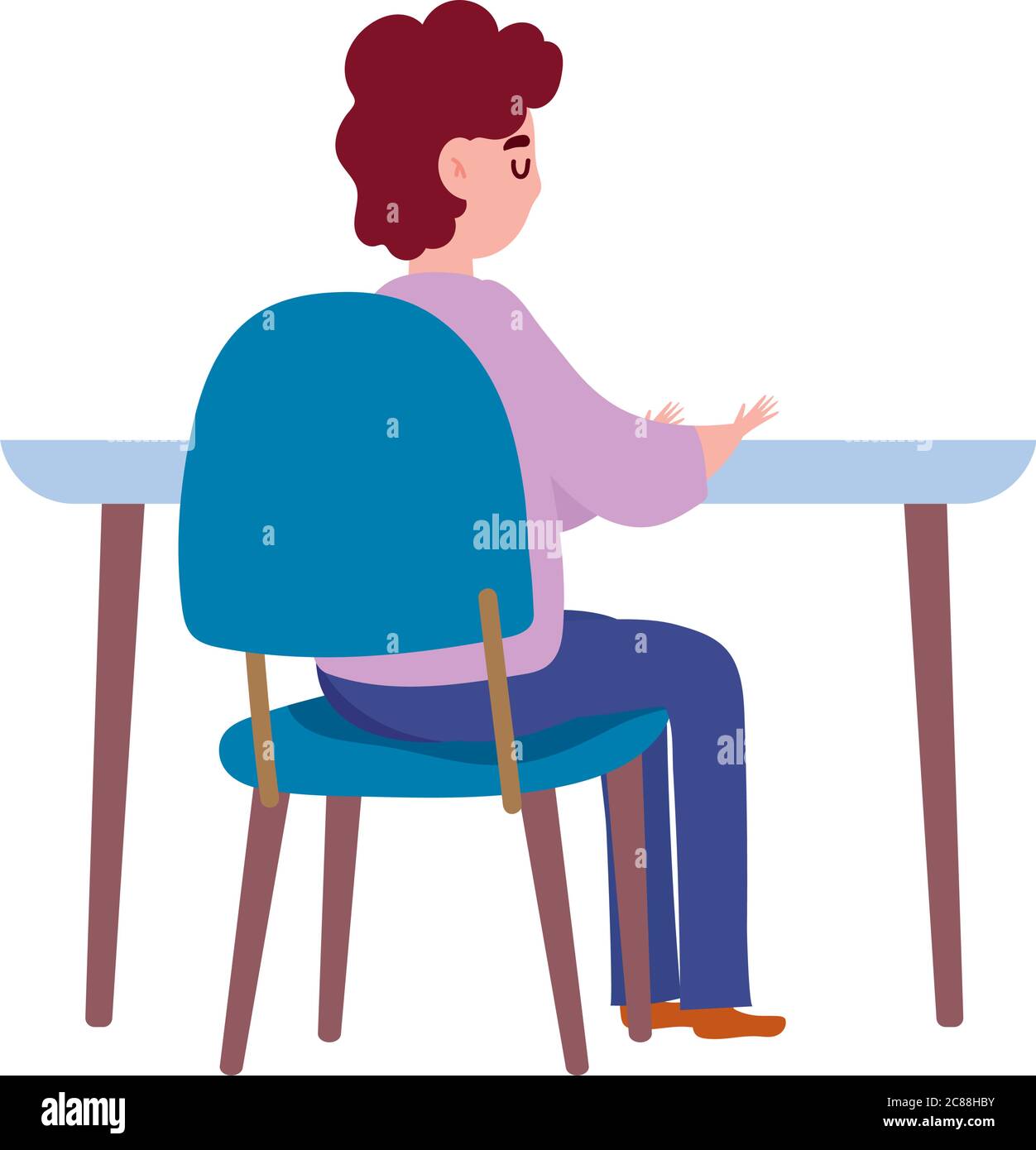 back view man sitting on table isolated design icon vector illustration ...