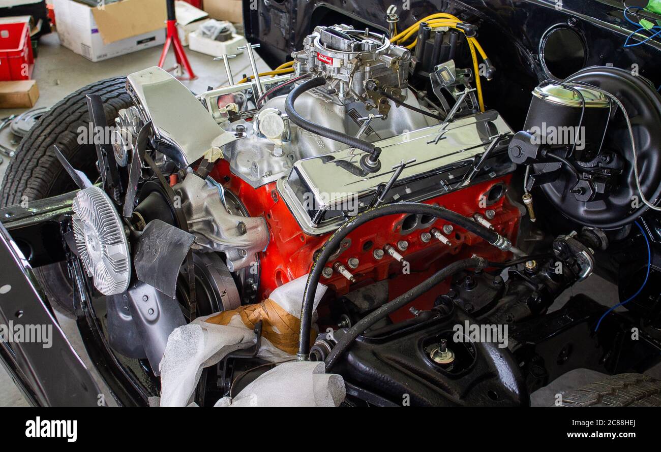 Photo of a Edelbrock carburetor on a newly restored V8 engine Stock ...