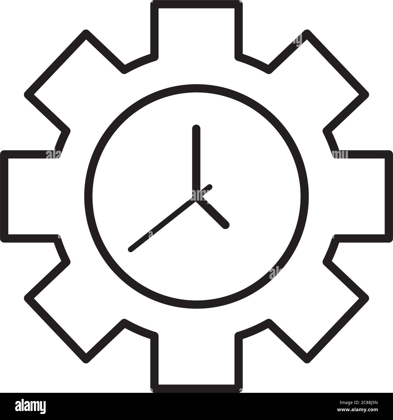 clock in gear wheel shape over white background, line style, vector ...