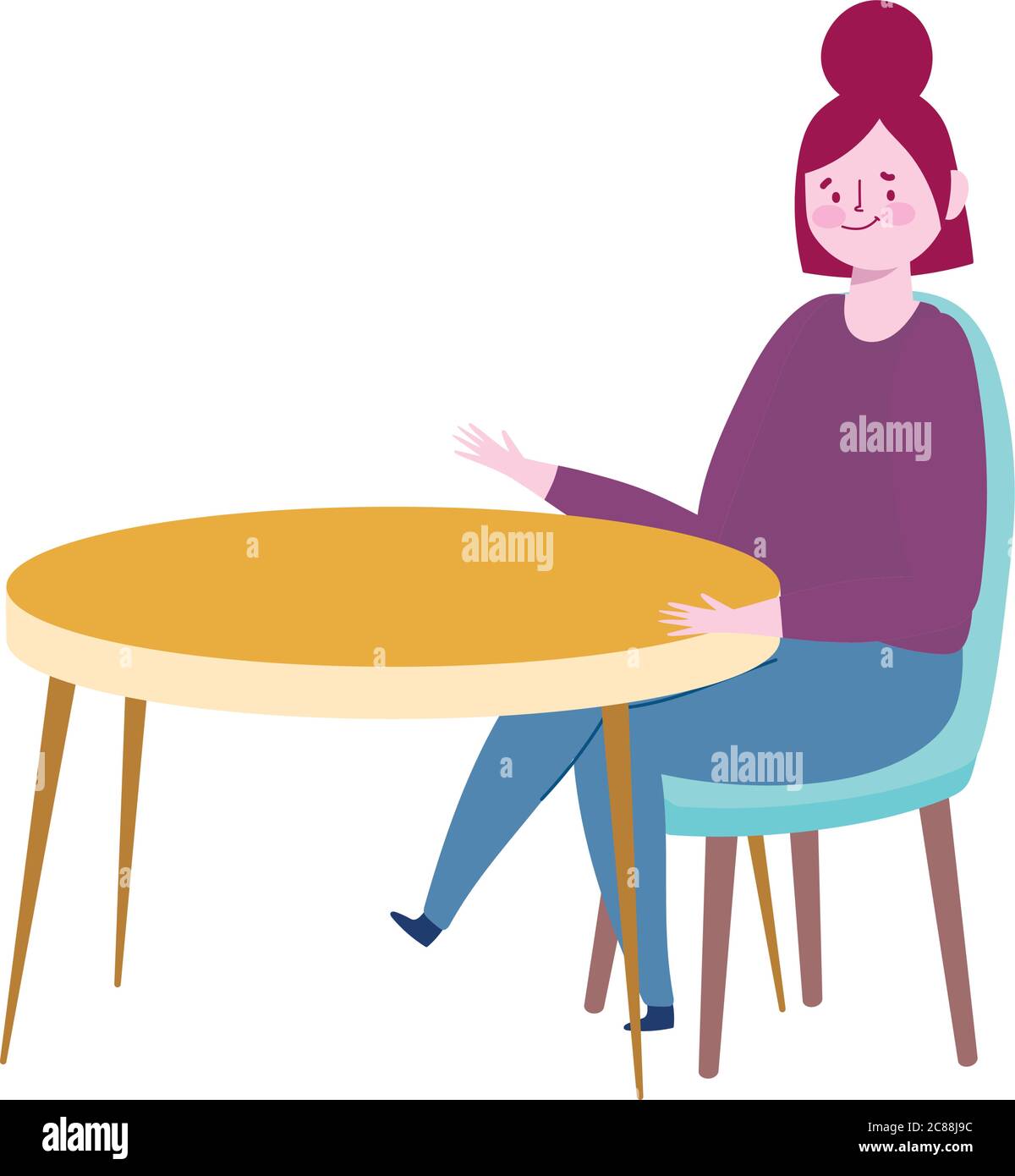 woman sitting on the table alone cartoon isolated icon vector ...