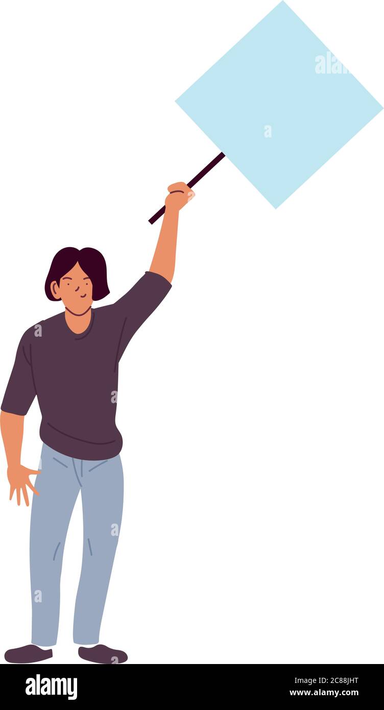 Man cartoon holding banner board design, Manifestation protest and ...