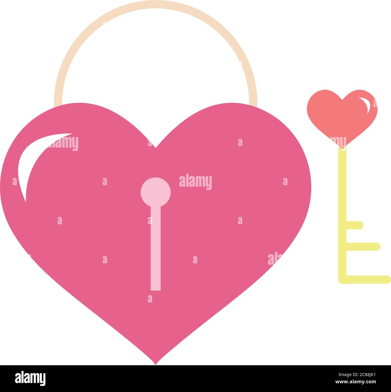 heart padlock and love key icon over white background, flat style ...