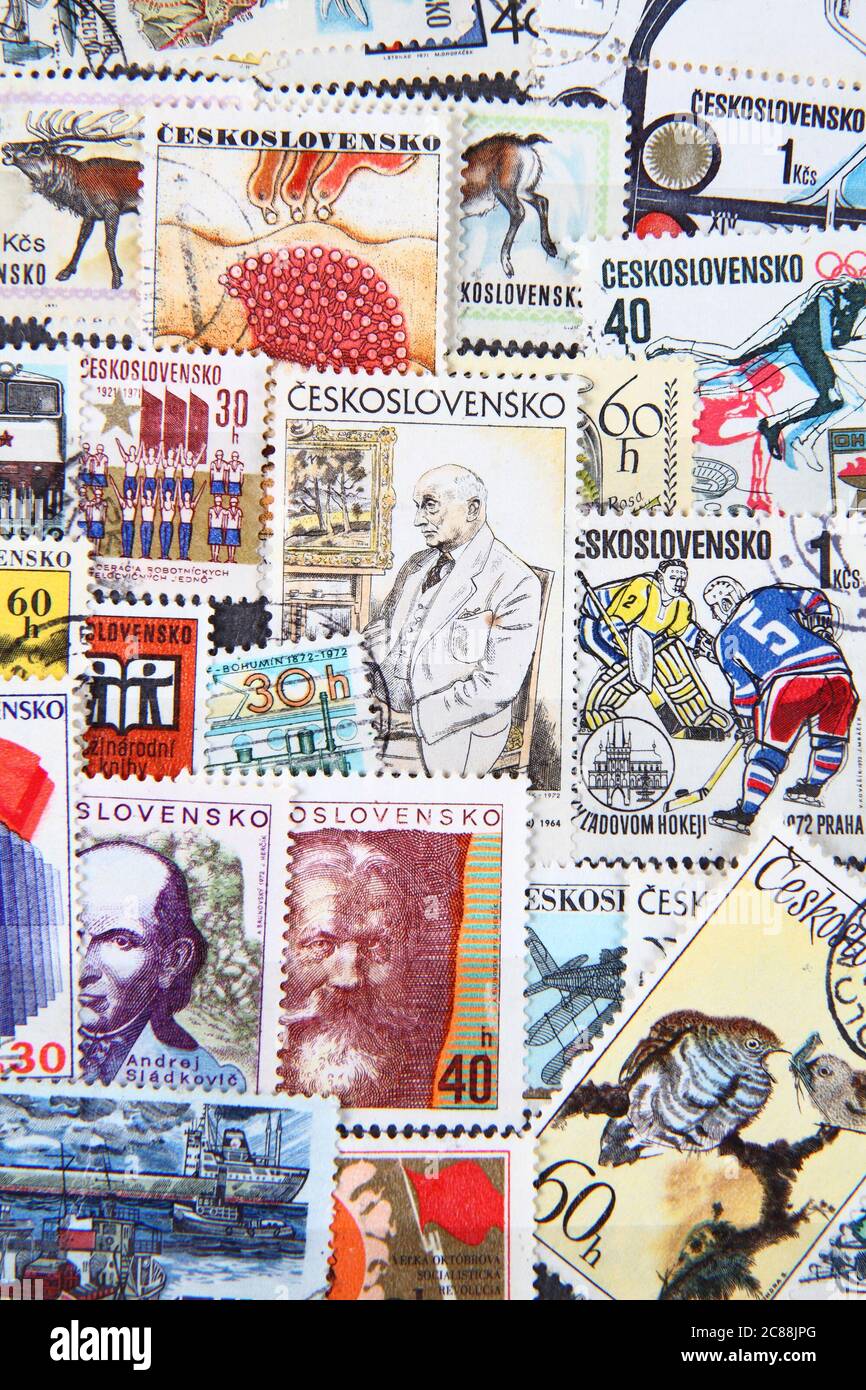 used postage stamps collection as nice background Stock Photo - Alamy