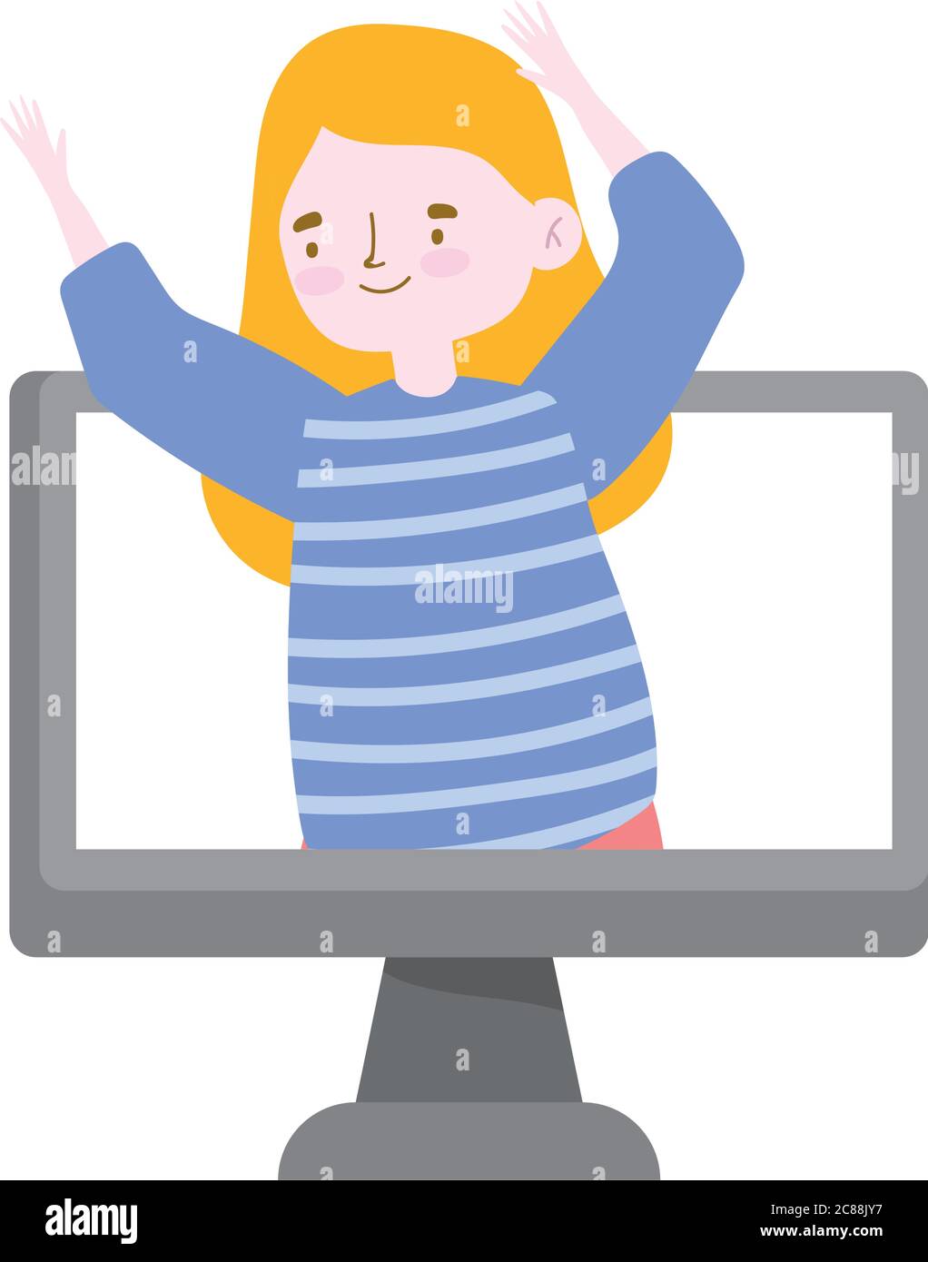 online party, meeting friends, woman computer celebrating event vector ...