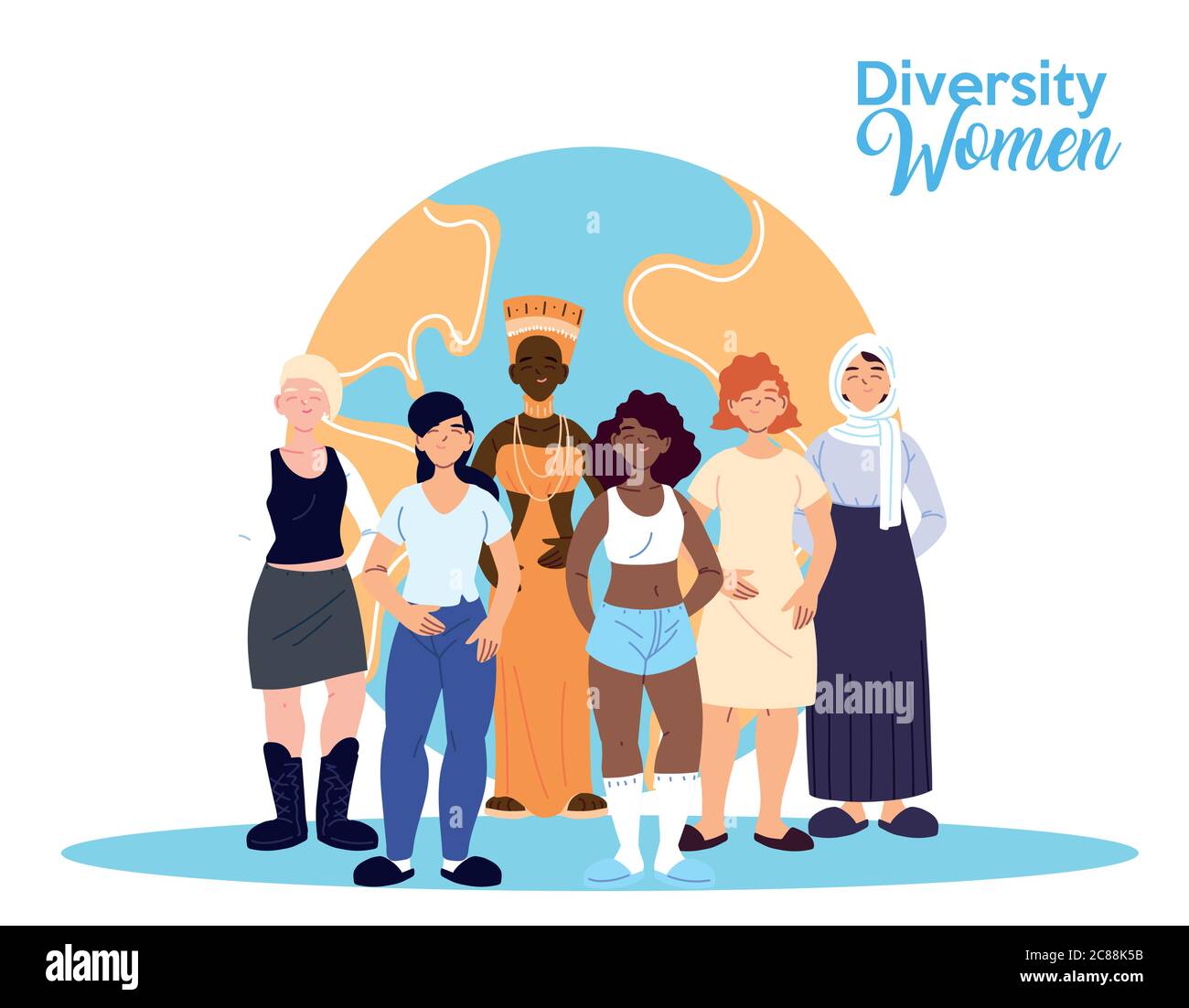 Women cartoons in front of world design, Cultural and friendship ...