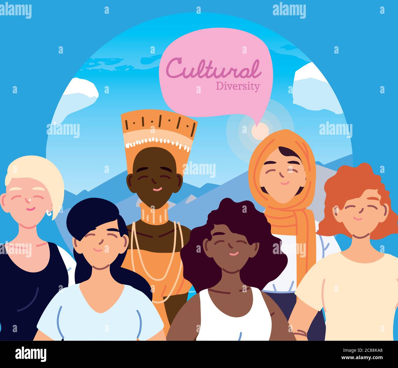 Women cartoons in front of landscape design, Cultural and friendship ...