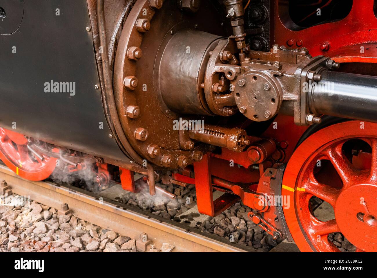Details of a Rod Drive, Steam Locomotive Wheels, red wheels of a Steam ...