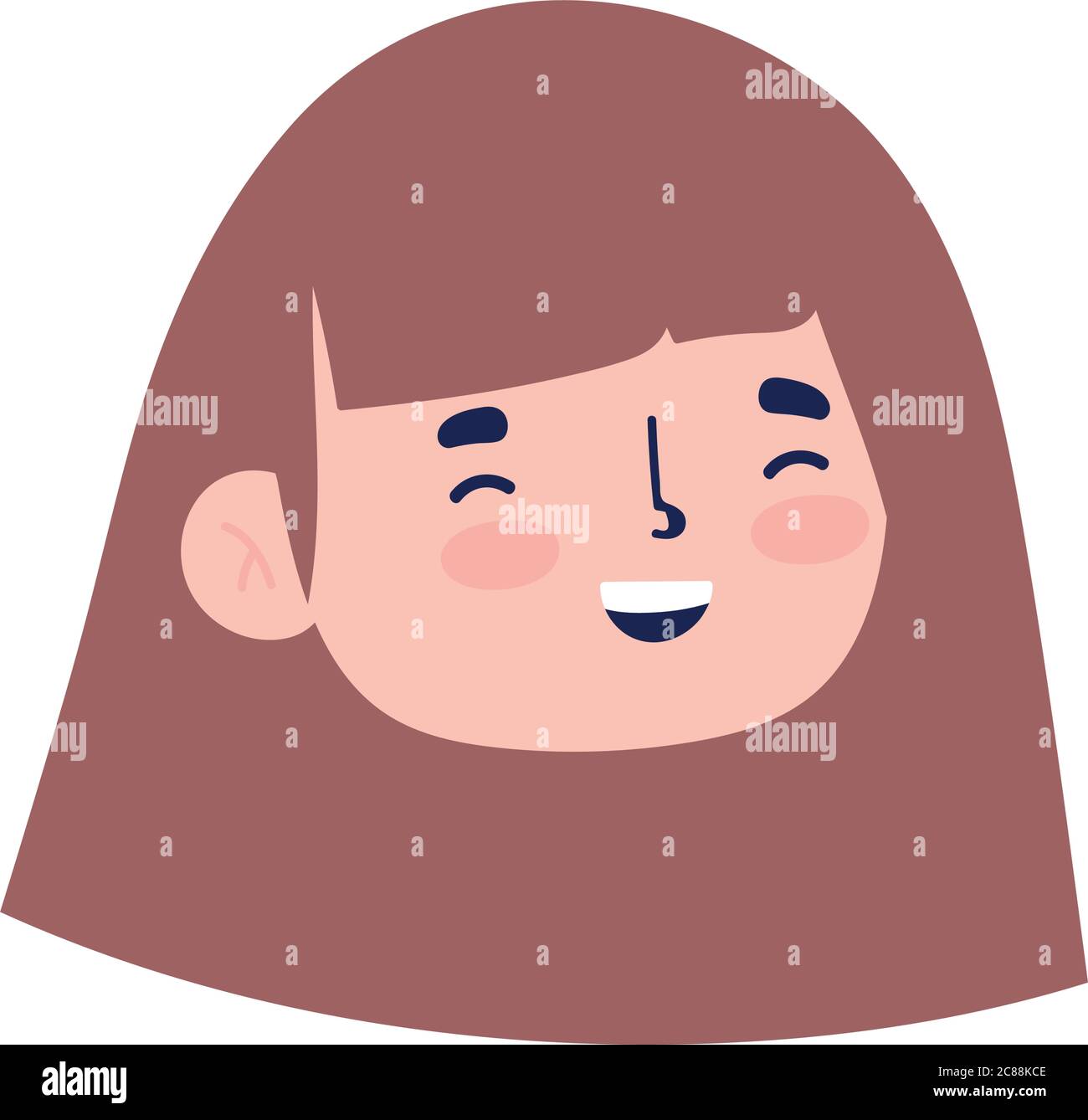 smiling girl face cartoon character isolated design icon vector ...