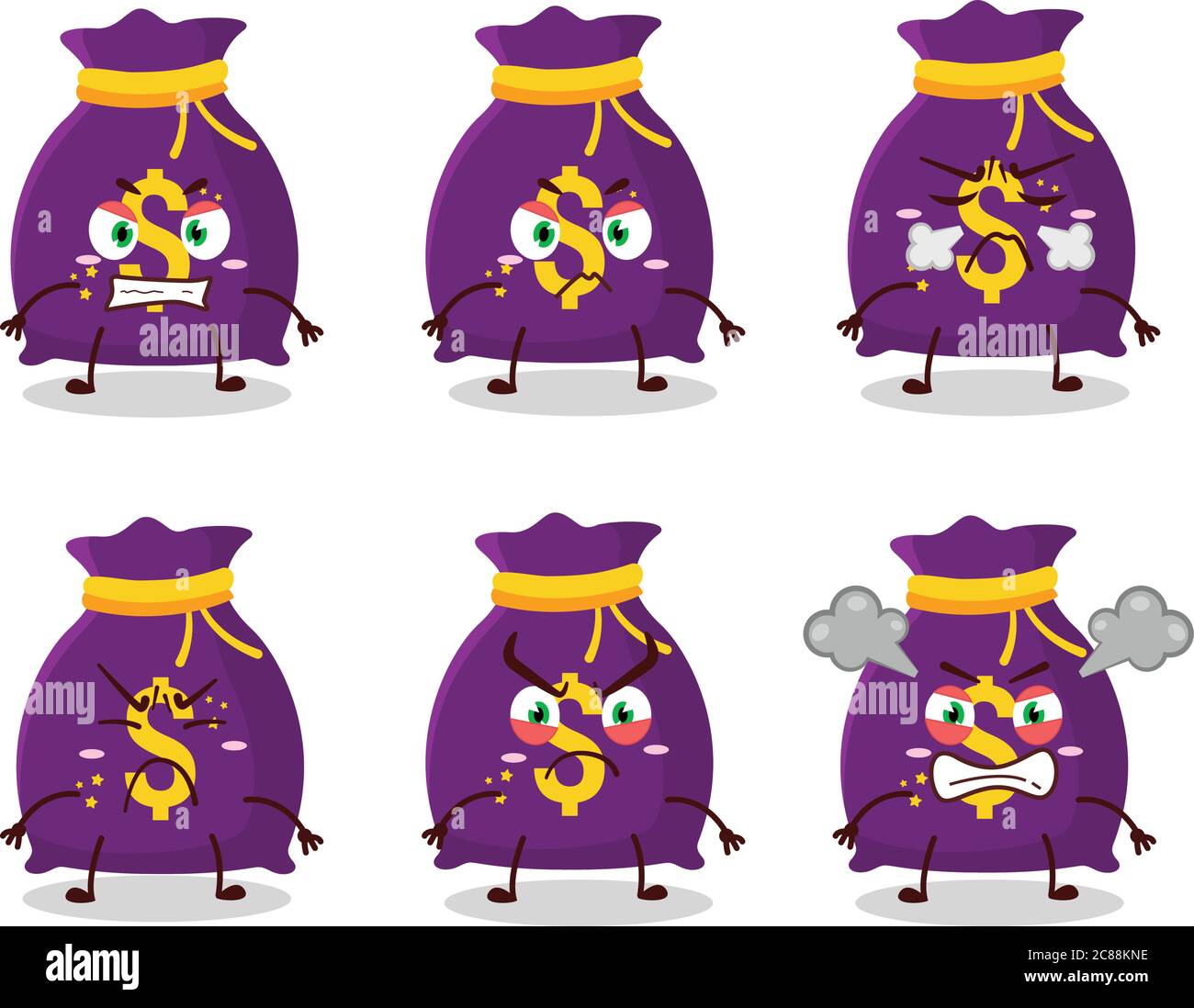 Magic money sack cartoon character with various angry expressions Stock ...