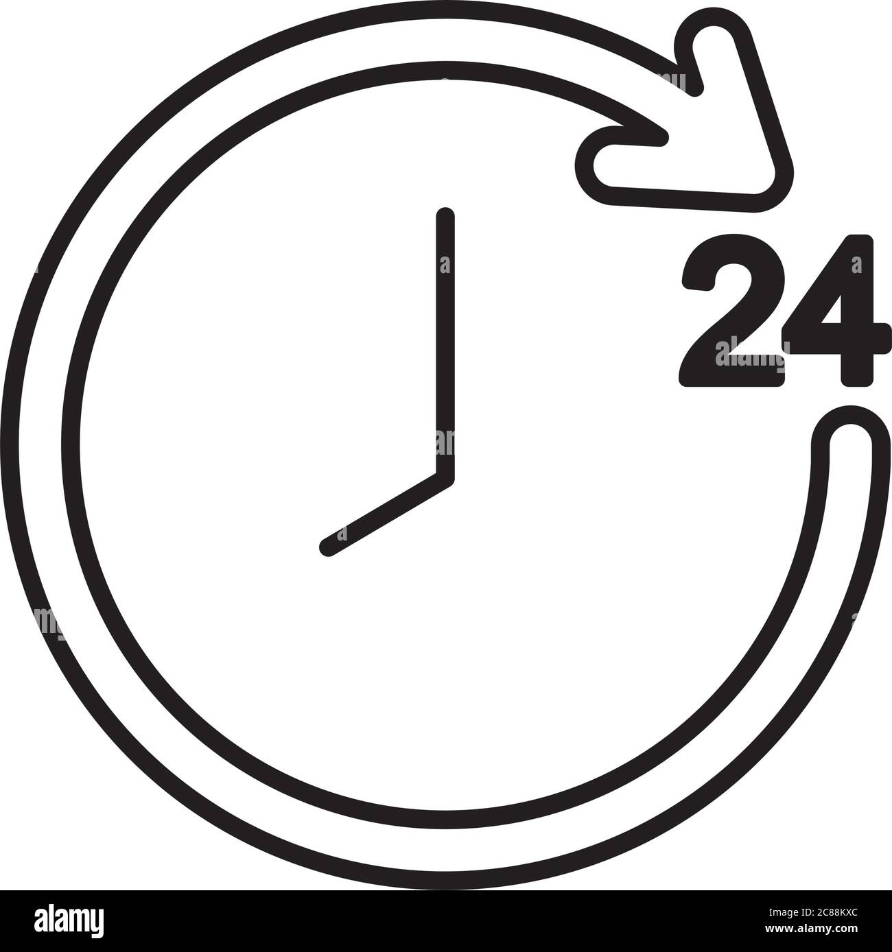 clock with 24 hours arrow around over white background, line style ...