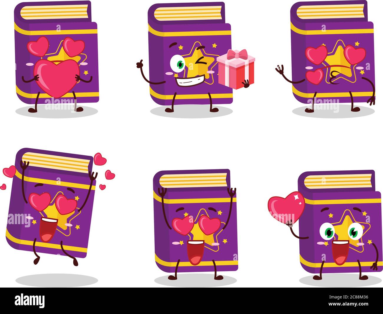Magic book cartoon character with love cute emoticon Stock Vector Image ...
