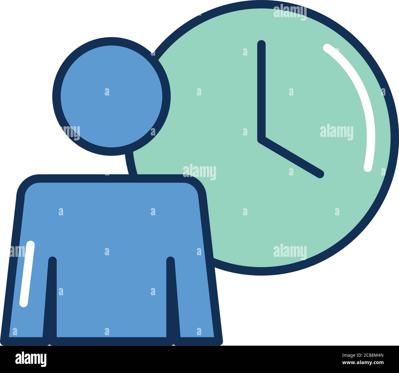 avatar person and clock icon over white background, line fill style ...