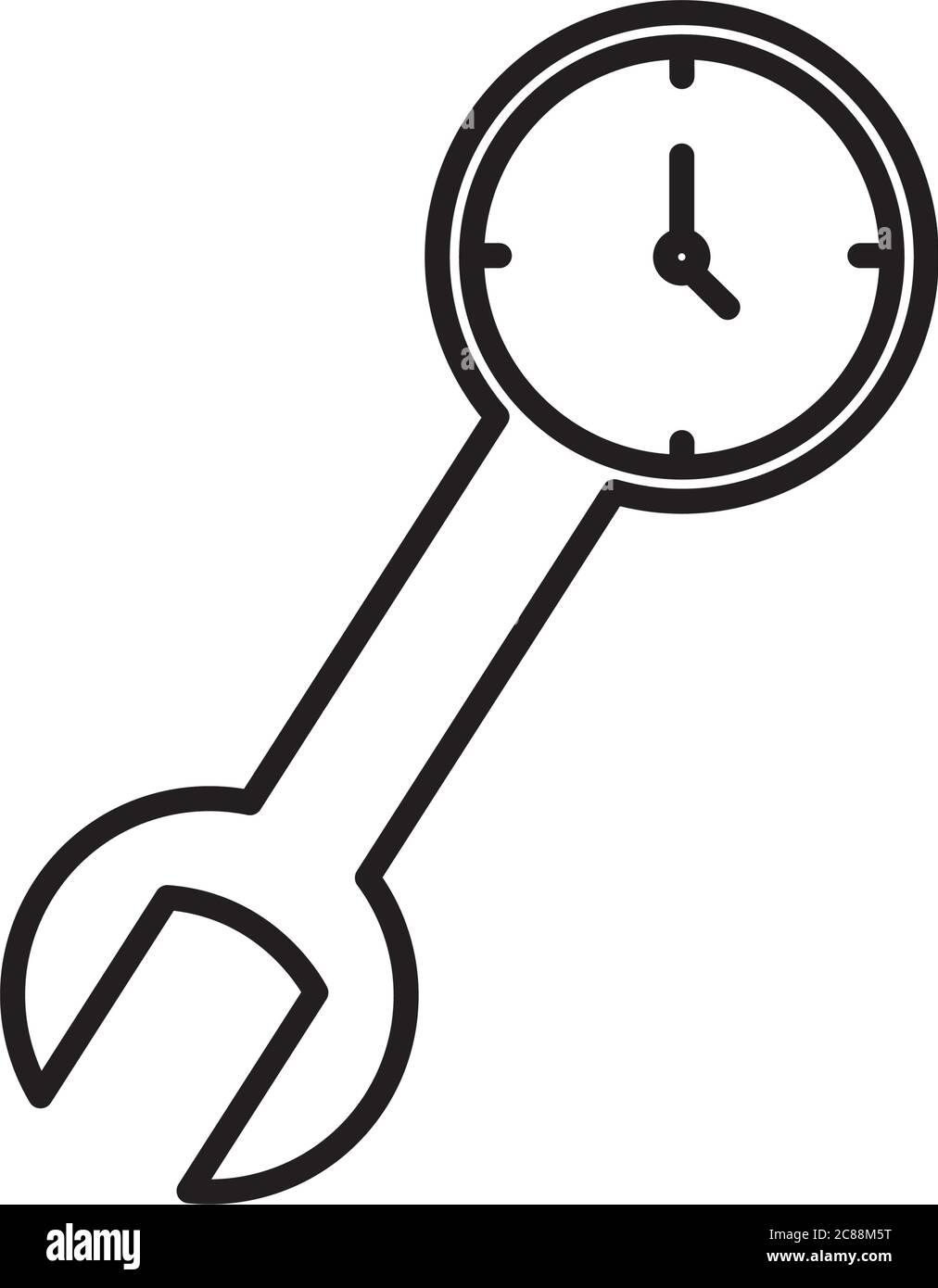 wrench with clock icon over white background, line style, vector ...