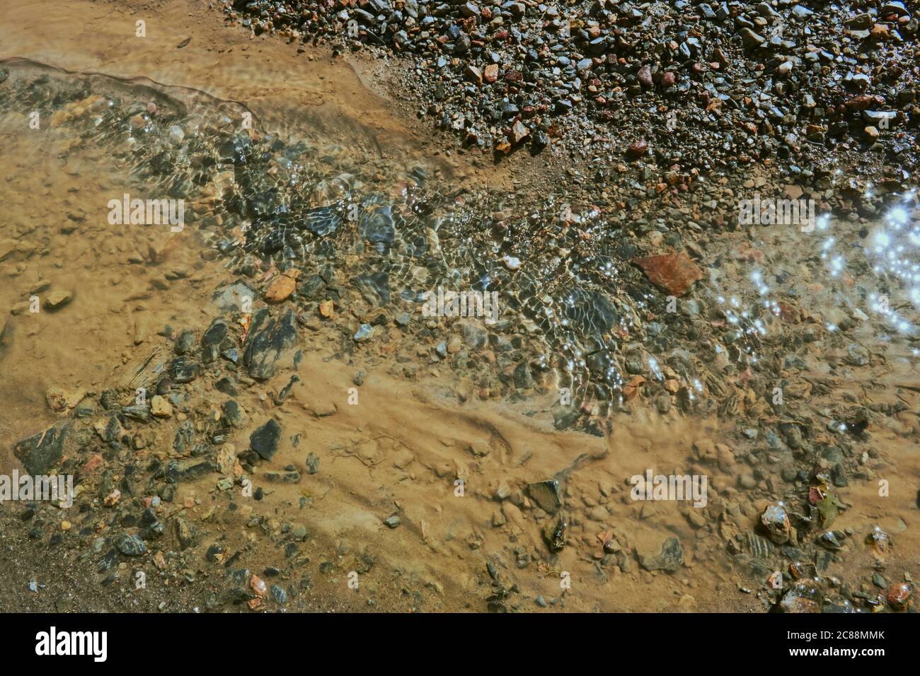 Closeup shot of water flowing downstream with a rocky surface Stock ...