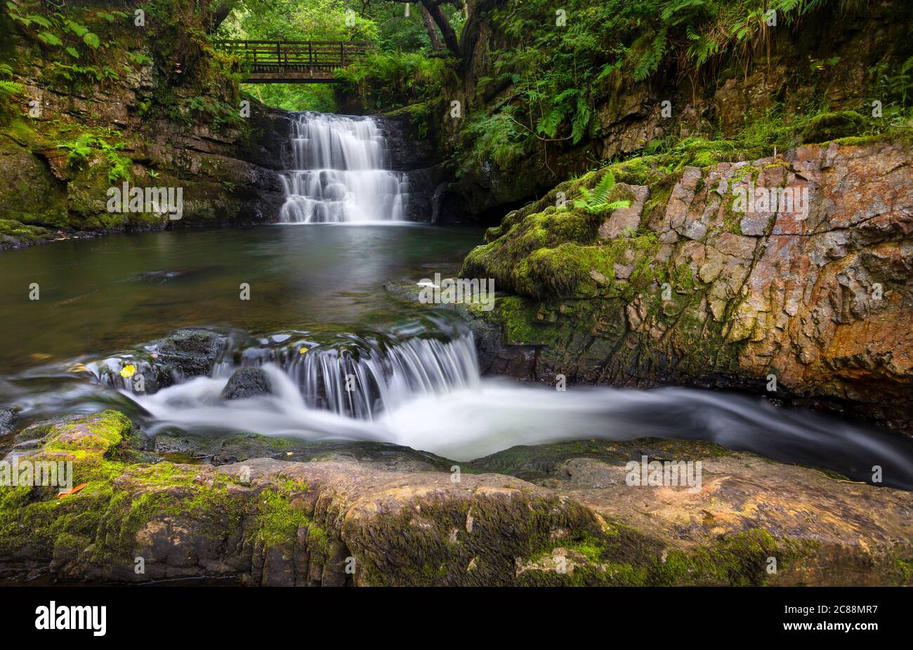 The waterfall behind Dinas Rock Stock Photo - Alamy
