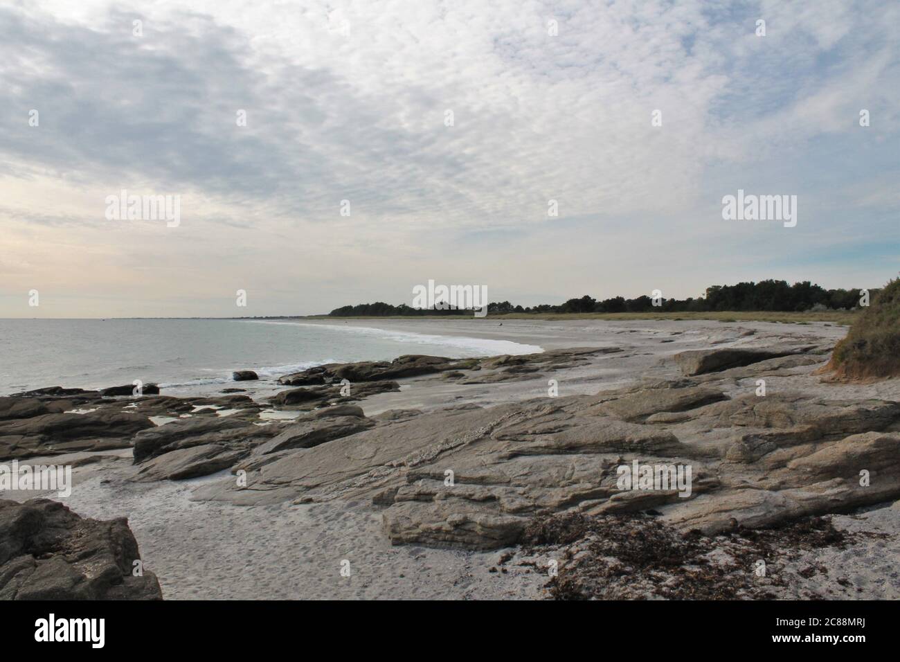 White sand beach of Beg Meil in the bay of Concarneau, Brittany, France ...
