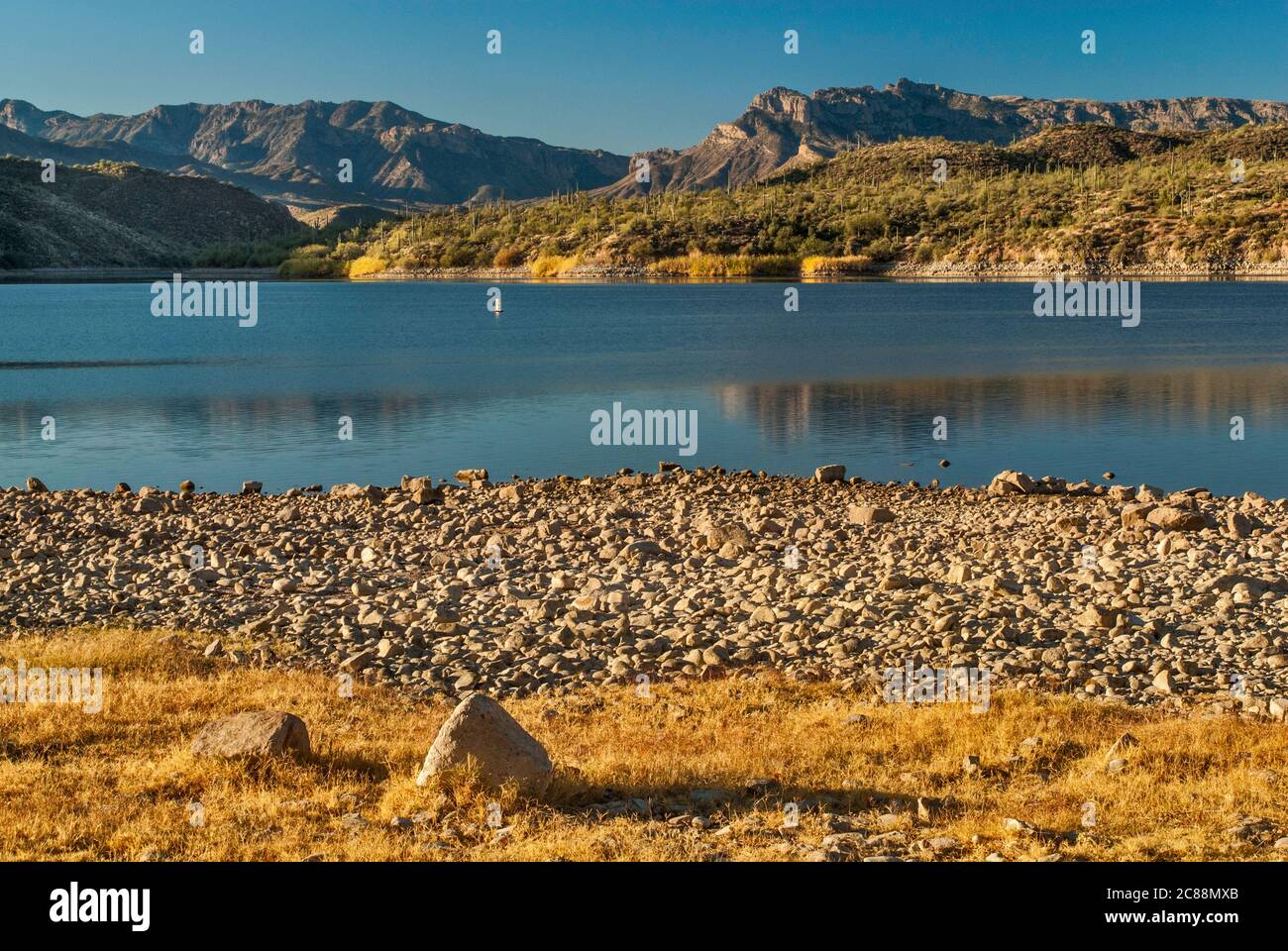 Apache Lake on Salt River in Superstition Mountains seen from Burnt ...