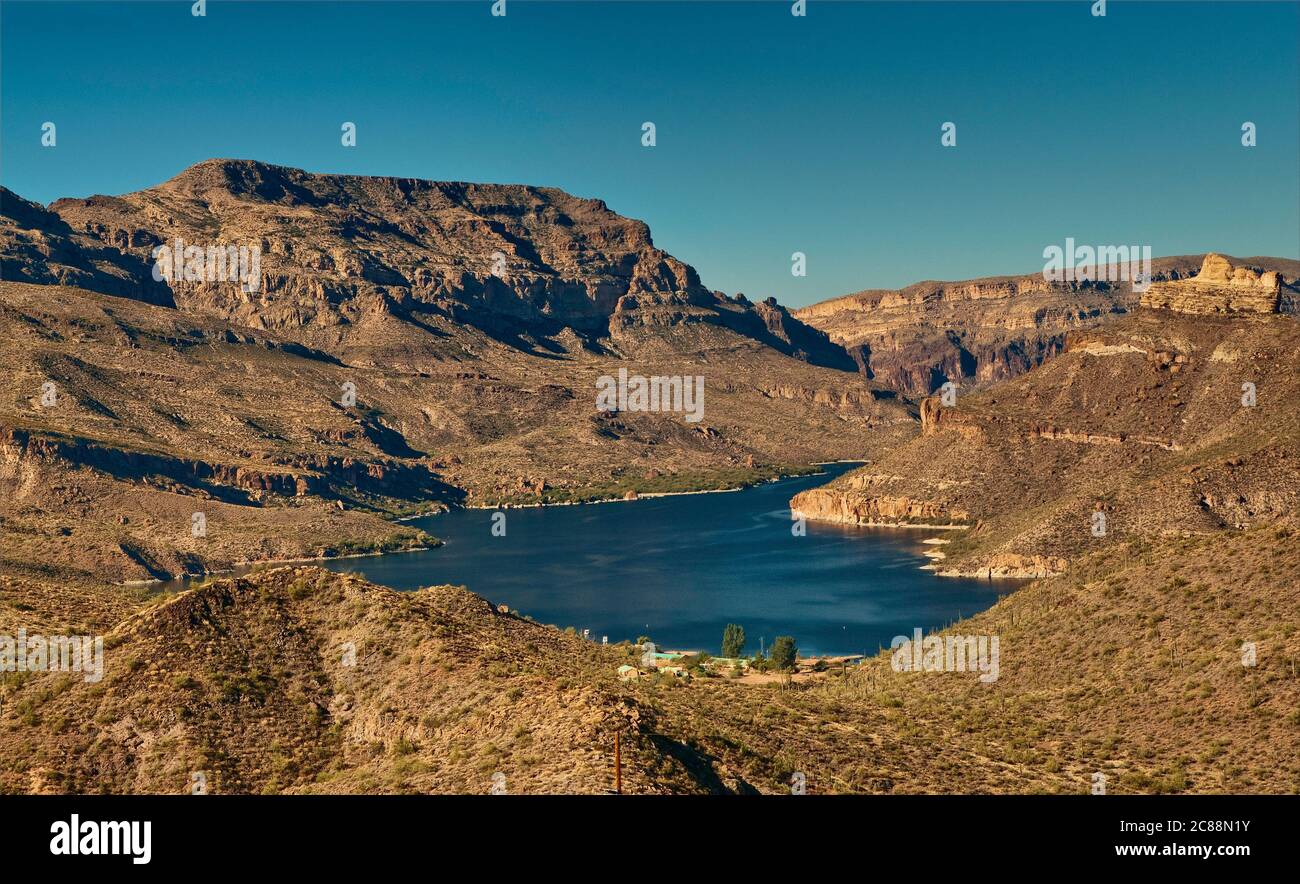 Horse Mesa and Apache Lake in Superstition Mountains, view from Apache ...